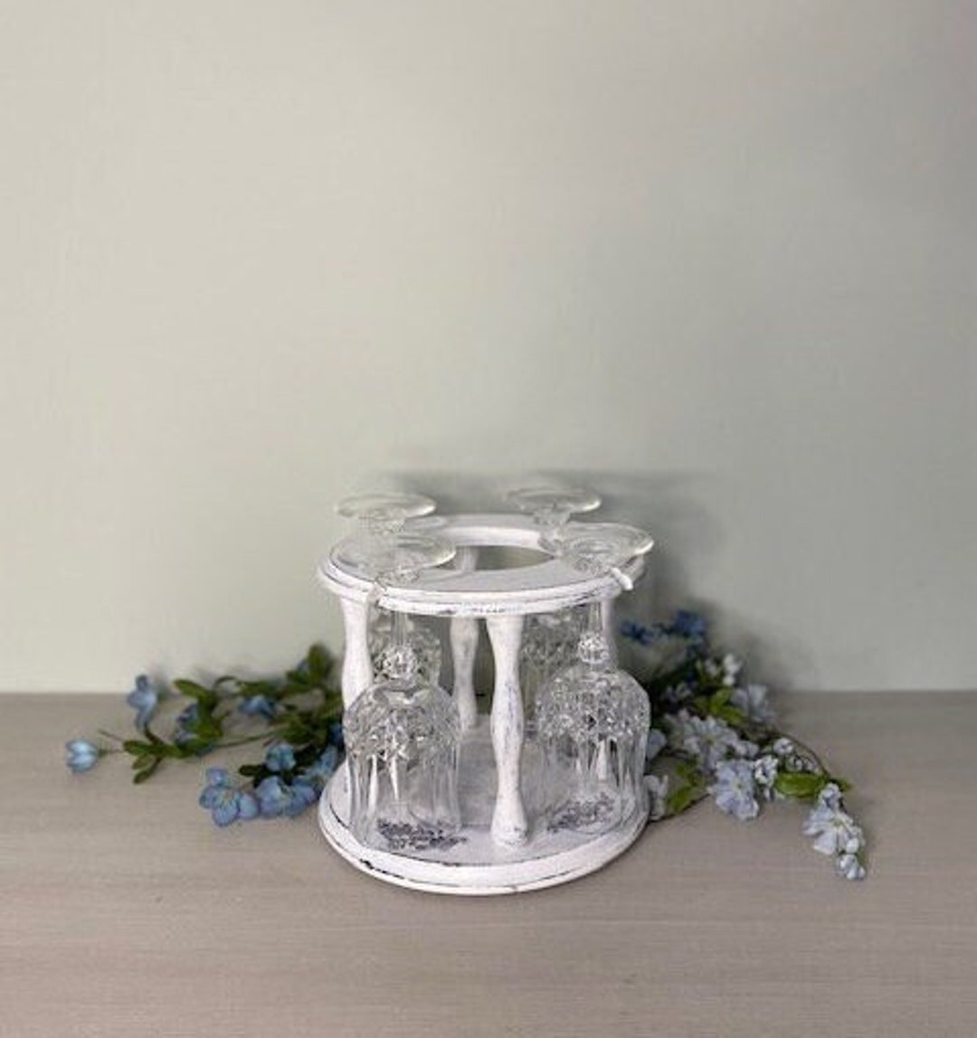Glass Holder, Vintage, Set, Wooden Glass Holder, Four Crystal Glasses ...