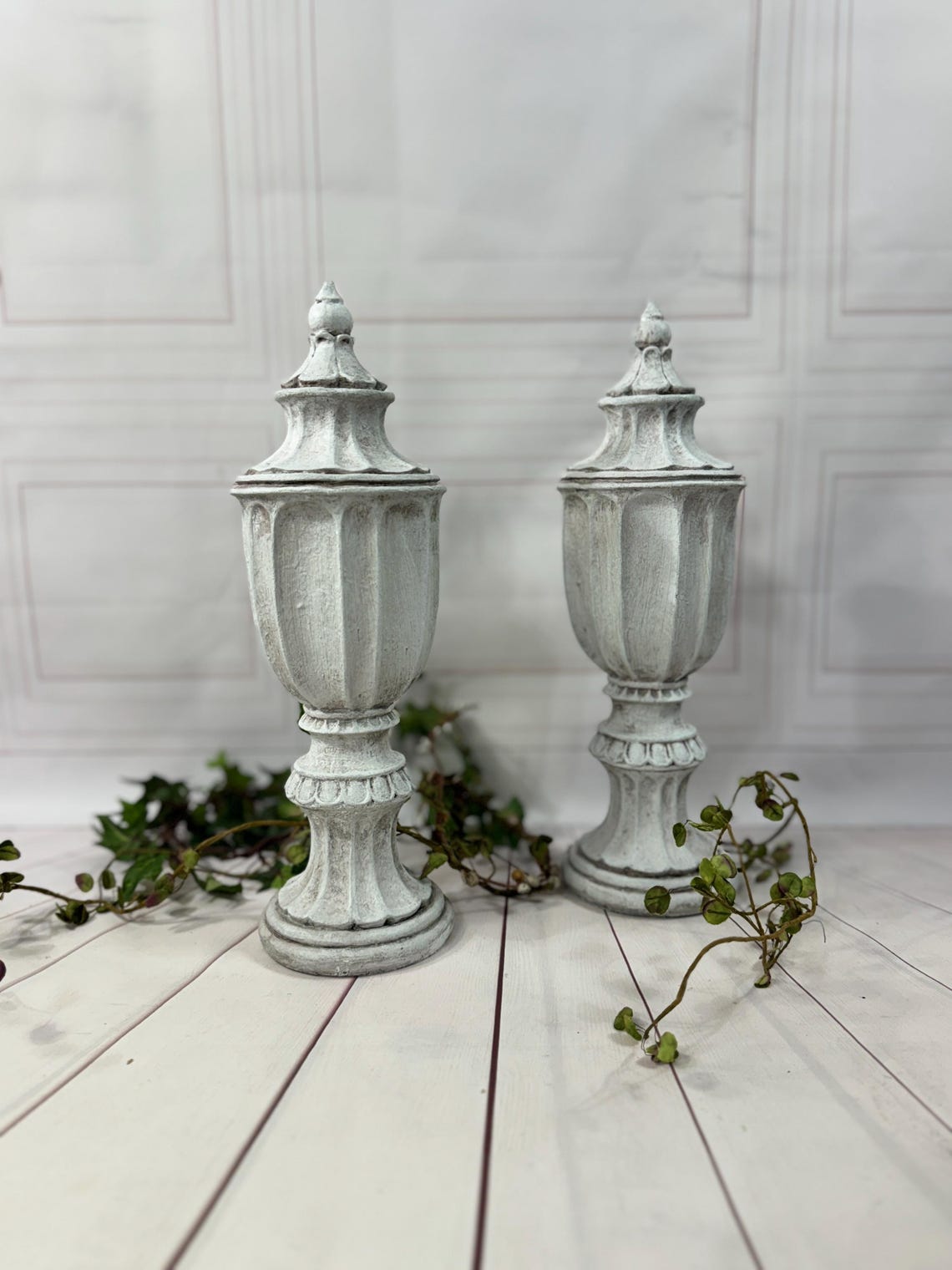 Finial Statue, Set of 2, Vintage, White, One of a Kind, Shabby Chic ...