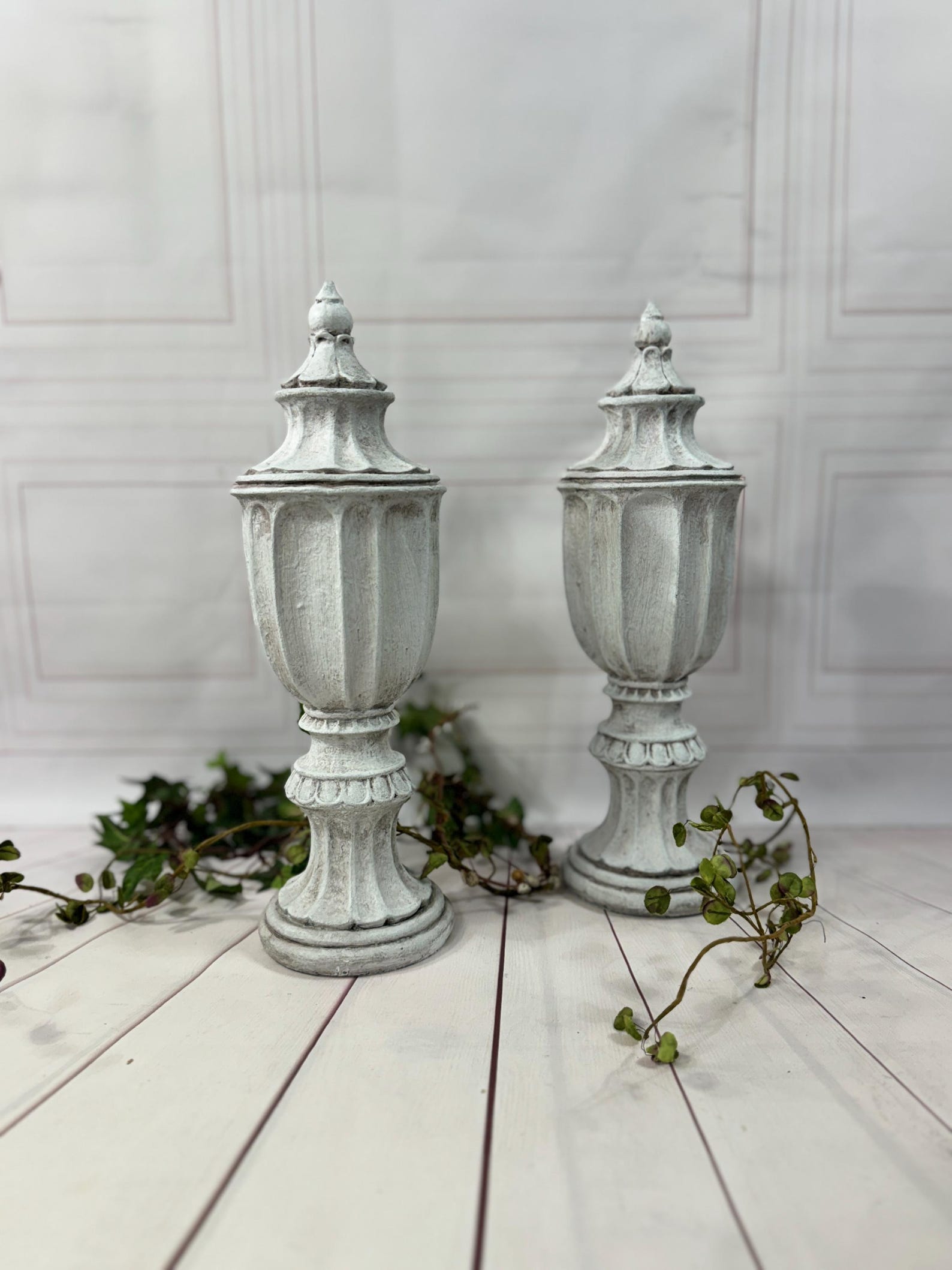Finial Statue, Set of 2, Vintage, White, One of a Kind, Shabby Chic ...