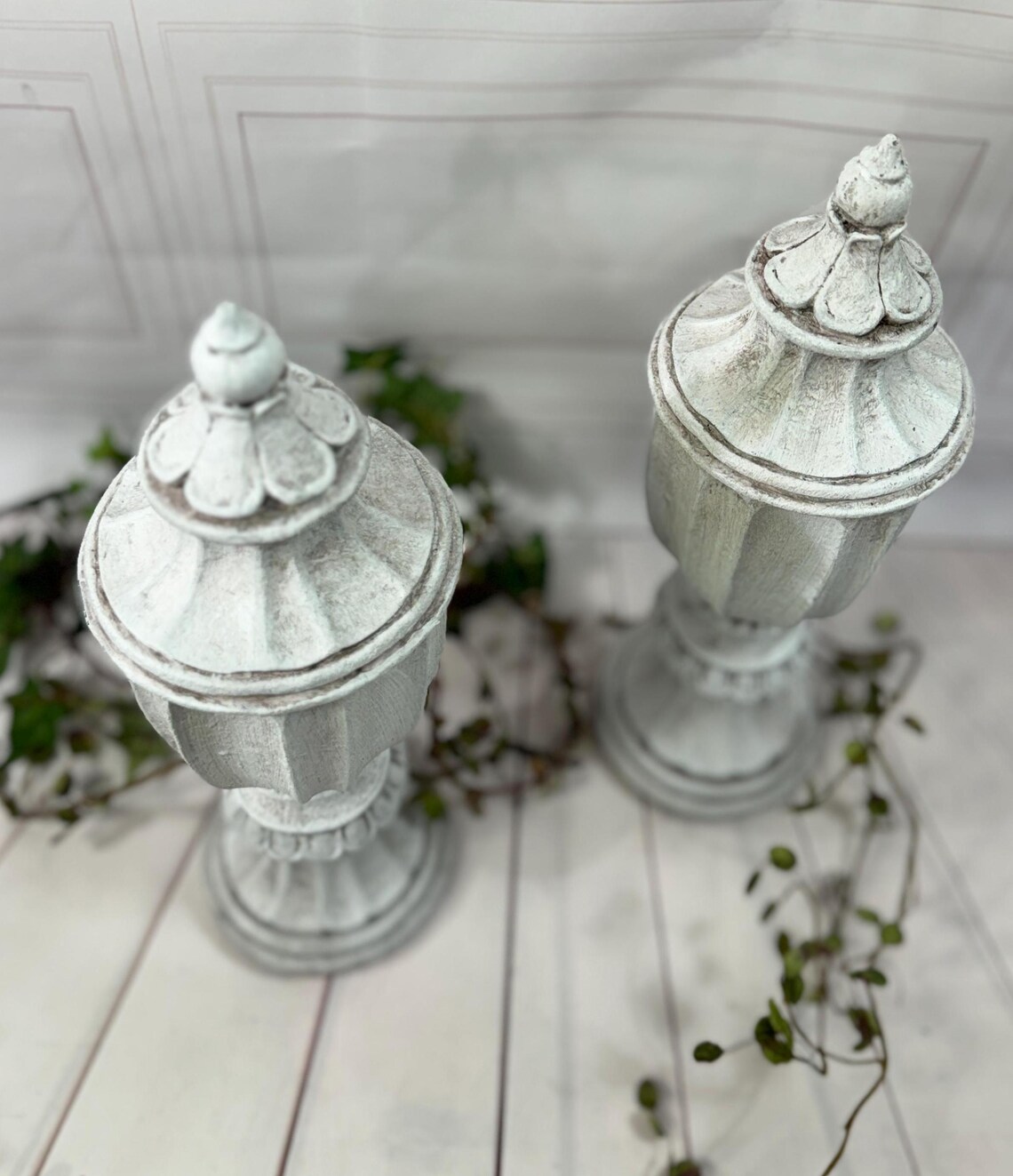 Finial Statue, Set of 2, Vintage, White, One of a Kind, Shabby Chic ...