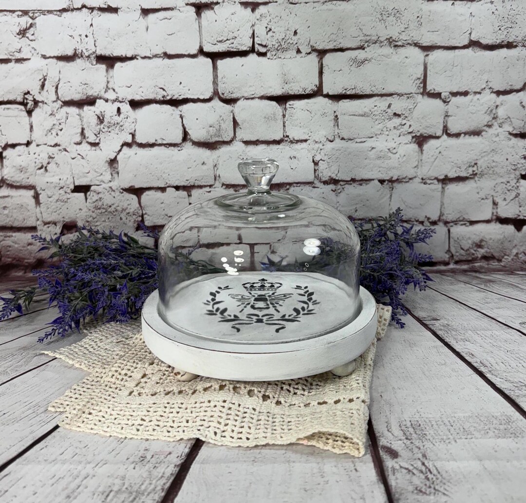 Vintage Glass Cloche, Wooden Base, Wooden Tray With Glass, Organizer ...