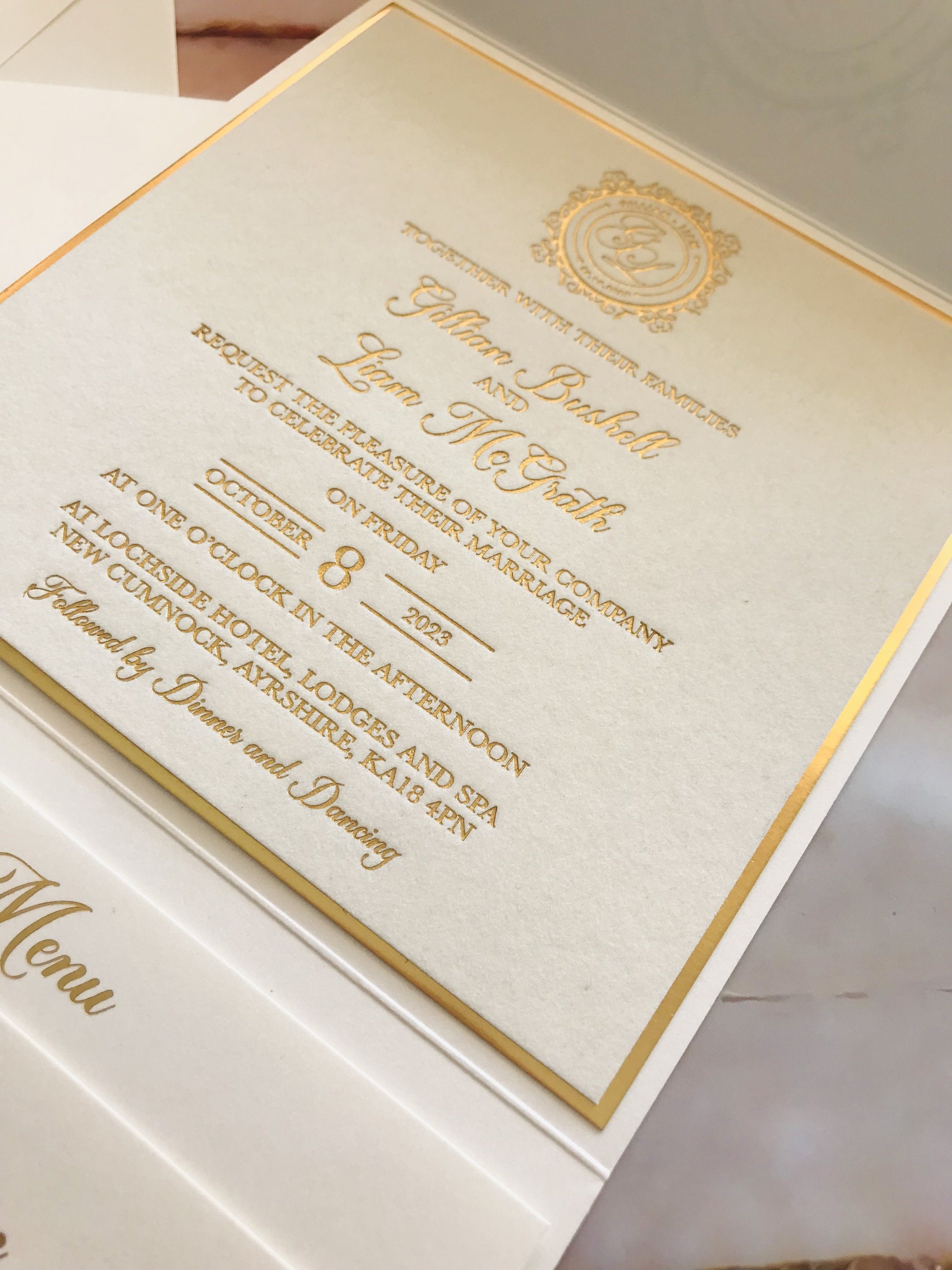 Ivory and Gold Foiled Velvet Pocket Fold Wedding Invitation - Etsy