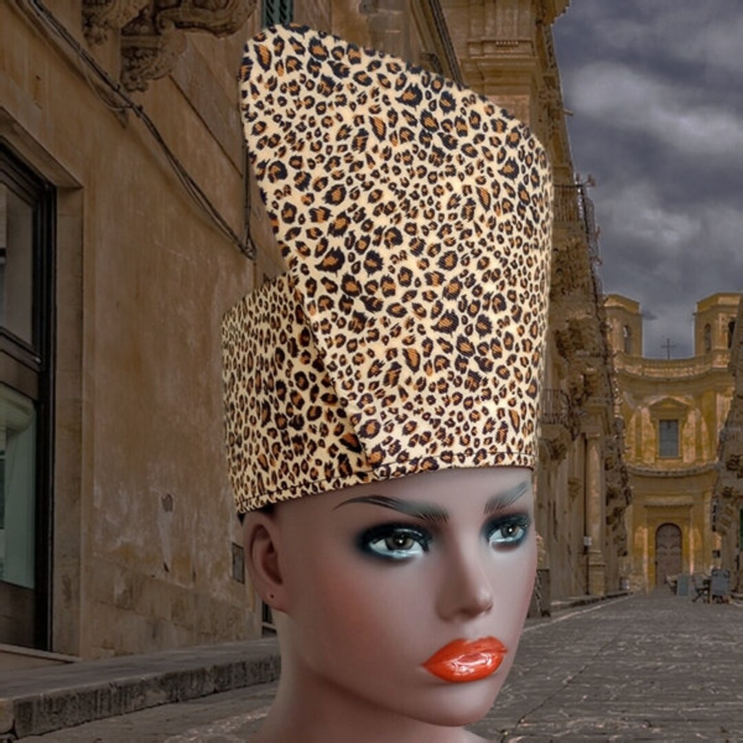 Leopard Print African Hat Headdress Crown Kufi Tribal Handmade. Sizes ...