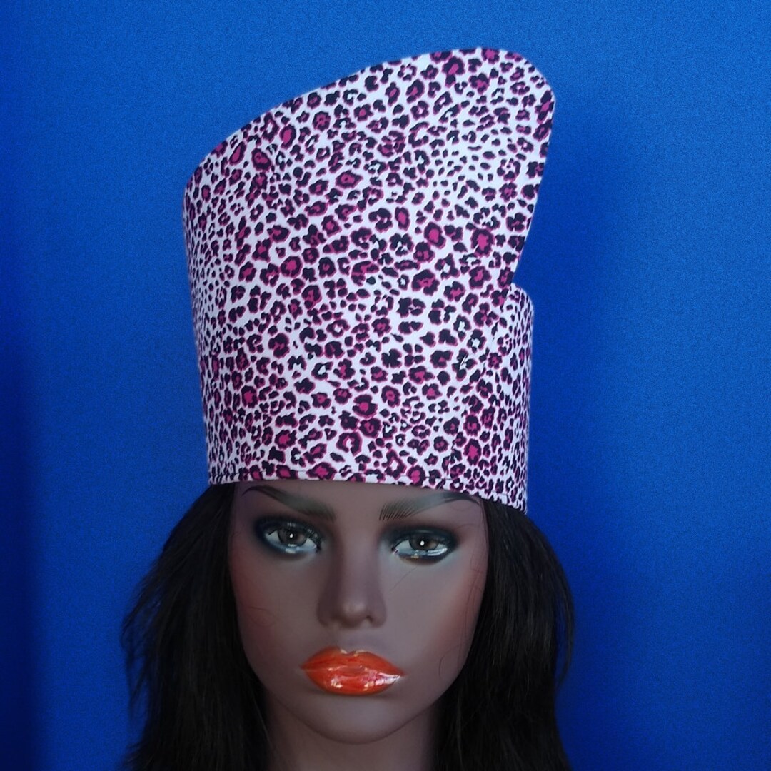 African Print Hat Headdress Crown Kufi Tribal Handmade Red Black White ...