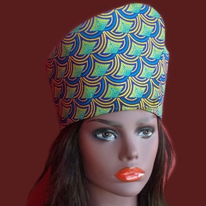 Ankara African Print Headdress Crown With Metallic Detail. Blue, Aqua ...