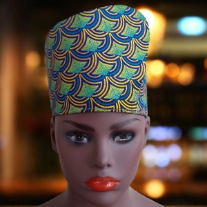 Ankara African Print Headdress Crown With Metallic Detail. Blue, Aqua ...