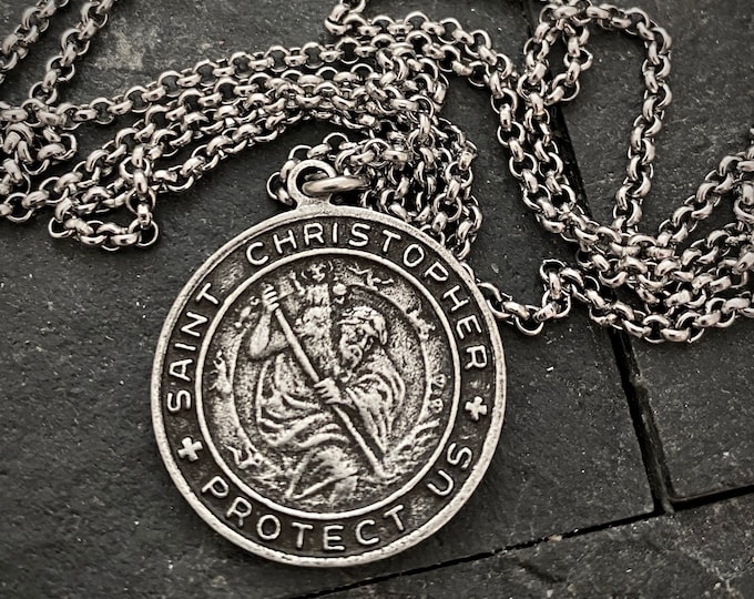 Sterling Silver St Christopher Medal Necklace for Men Saint Christopher ...