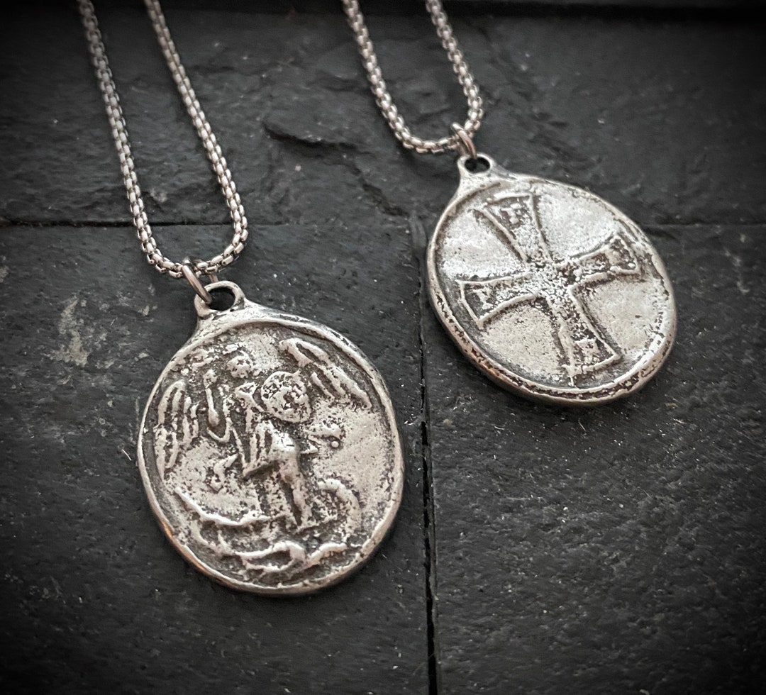 St. Michael the Archangel and Cross Medal, Men's Unisex Necklace ...