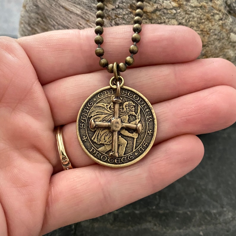 St. Christopher and Cross Antiqued Brass and Bronze Men's | Etsy