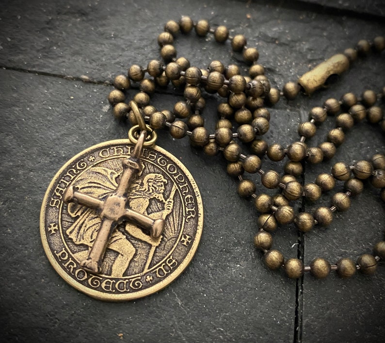 St. Christopher and Cross Antiqued Brass and Bronze Men's | Etsy