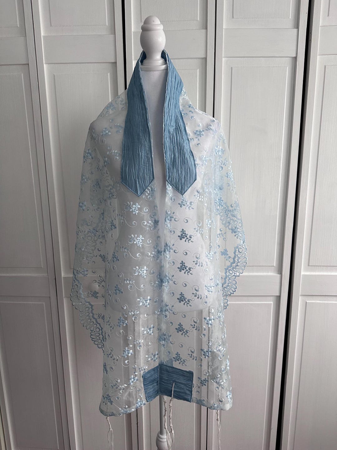 Powder Blue Tallit, Lace, Jewish Prayer Shawl and Matching Bag. B ...