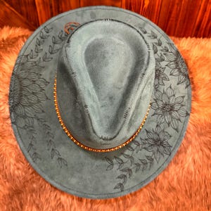 Custom Teal Rancher Flat Brim Hat Burned With Sunflowers and Daisys - Etsy