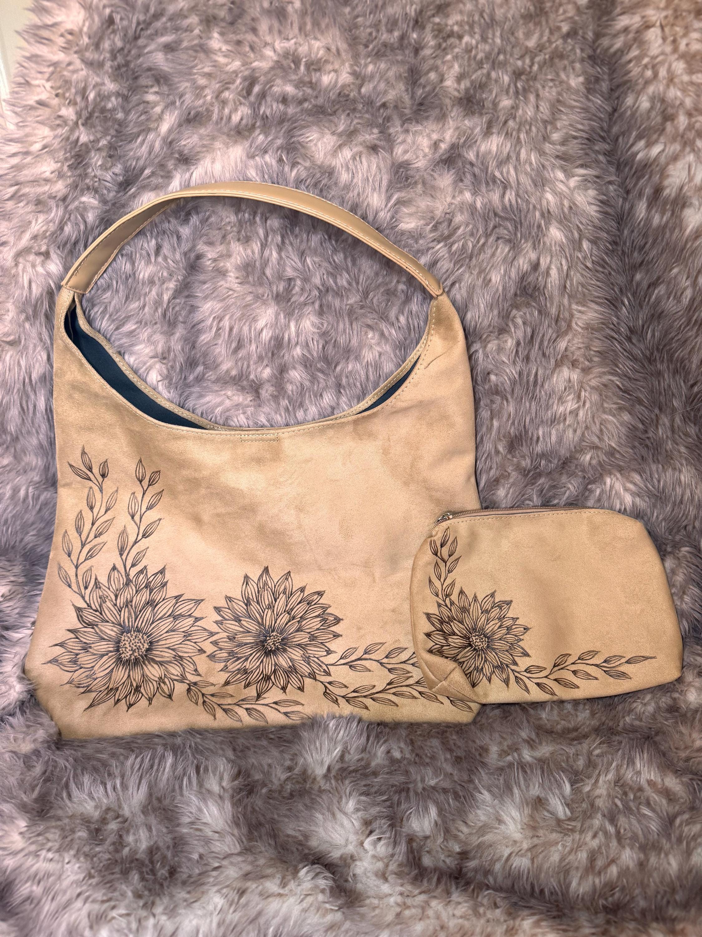 Custom Wildflower/sunflower Burned Shoulder Purse With Coin Purse - Etsy