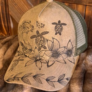 Custom Burned Turtle Design on Suede Snapback Ball Cap - Etsy