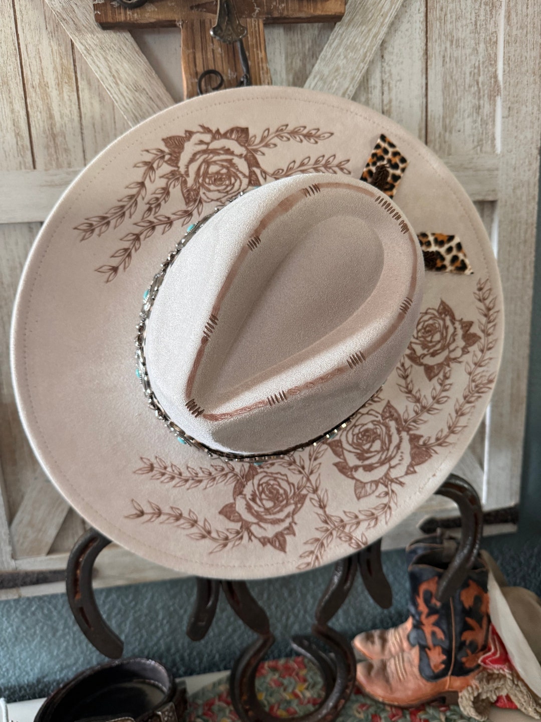 Western Hat**roses Galore**cowgirl**designer**women**burned**rustic ...