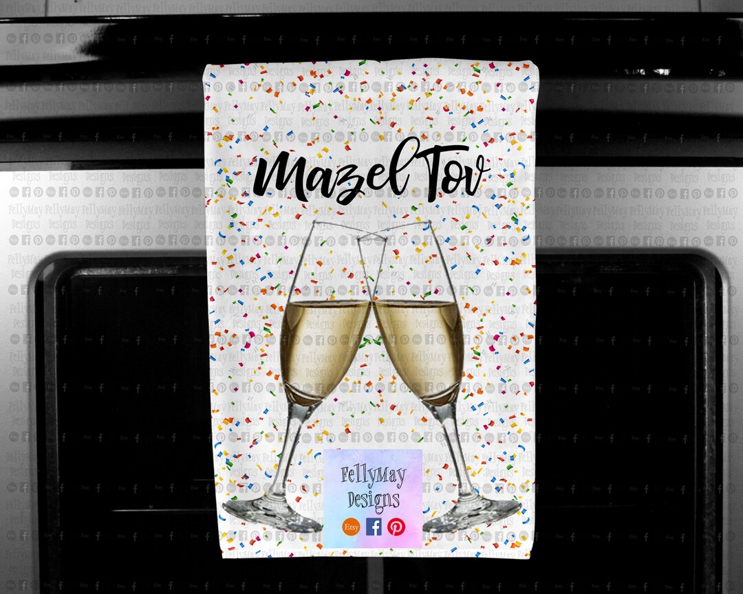 Hand Towel Mazel Tov With Champagne Glasses Confetti Background DIGITAL ...