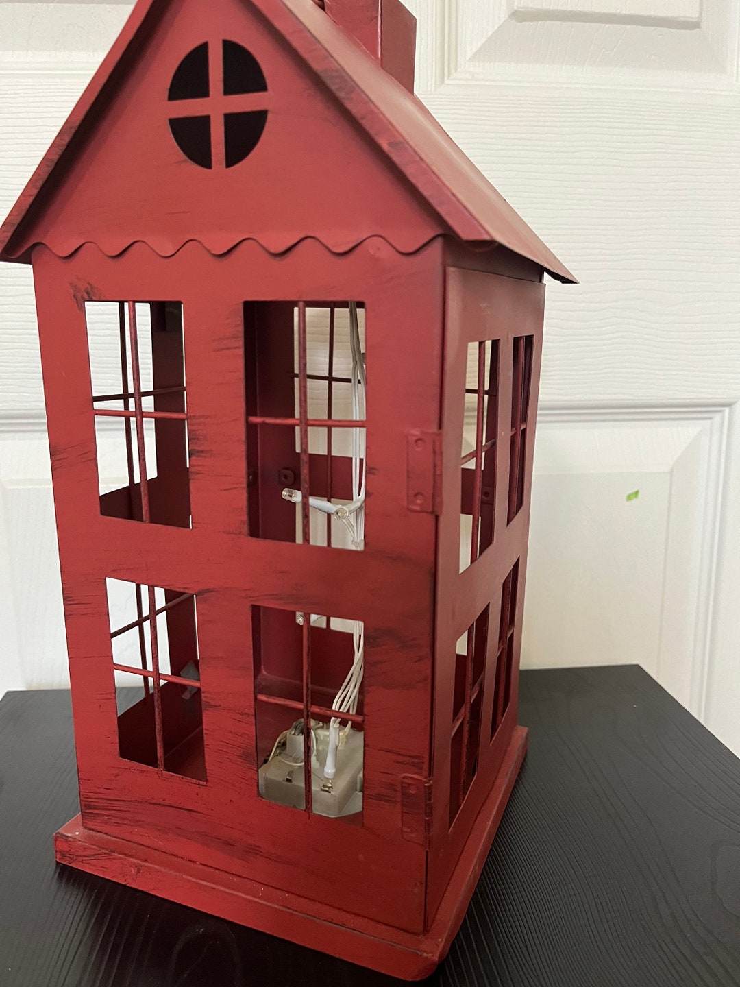 Red Metal Lantern With Lights - Etsy