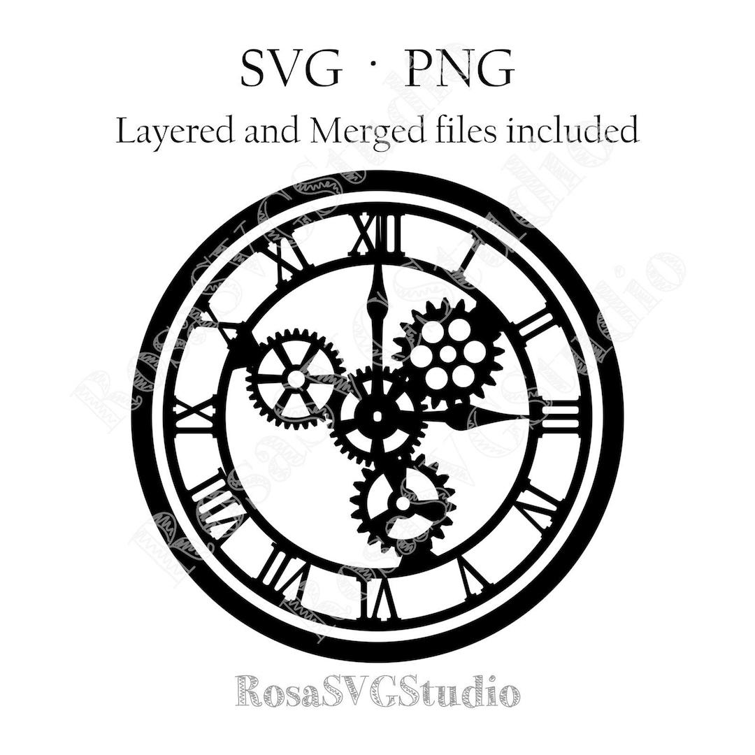 Steampunk Wall Clock Svg, Industrial Clock With Gears, Layered and ...