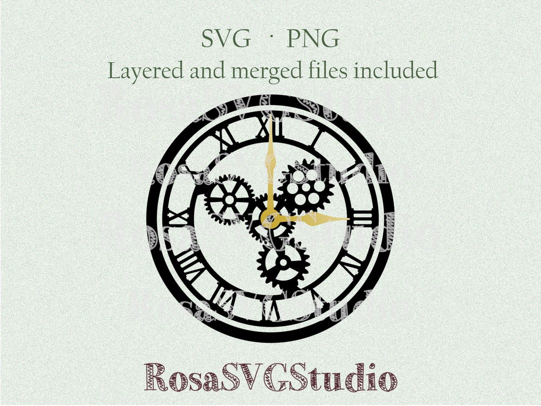 Steampunk Wall Clock Svg, Industrial Clock With Gears, Layered and ...