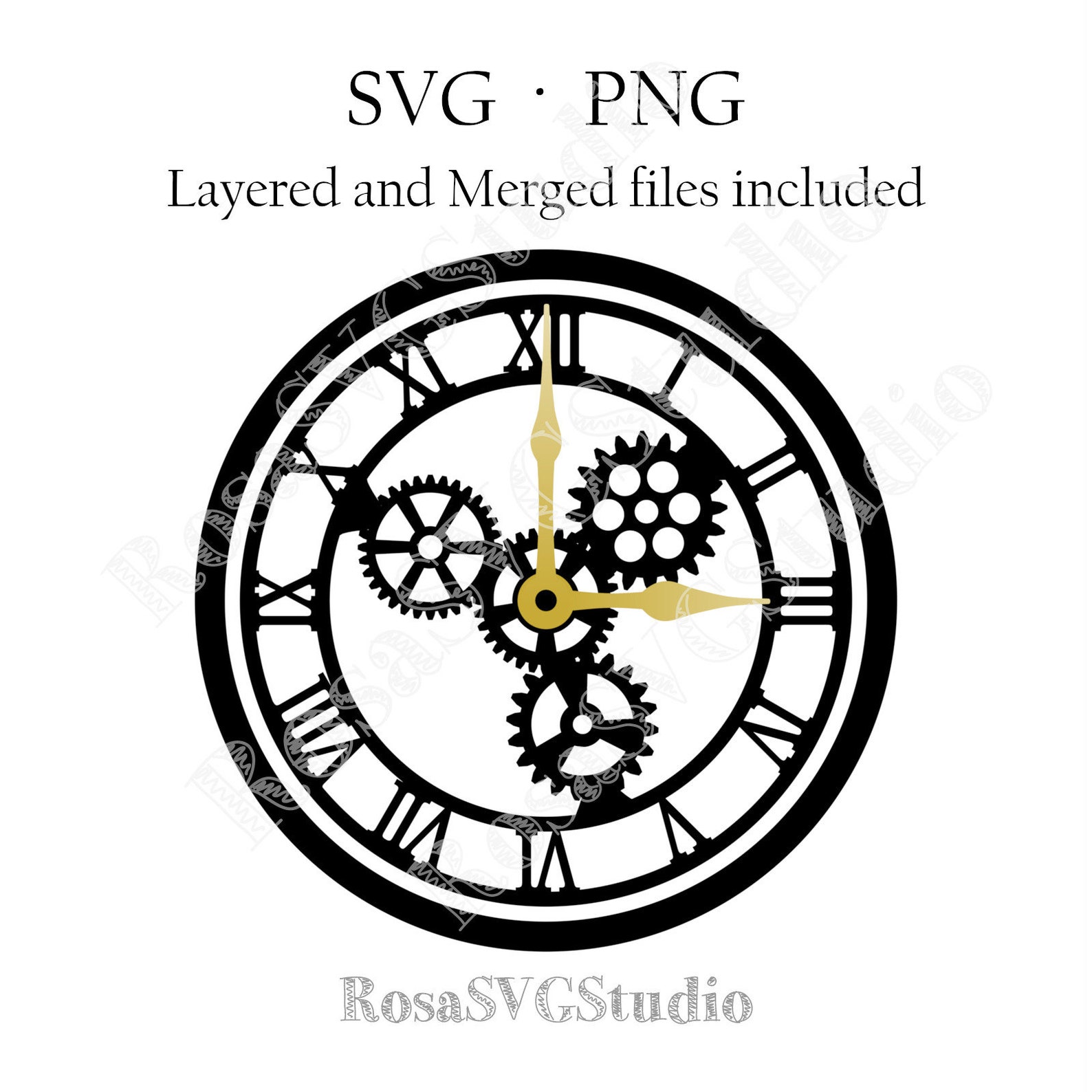 Steampunk Wall Clock Svg, Industrial Clock With Gears, Layered and ...