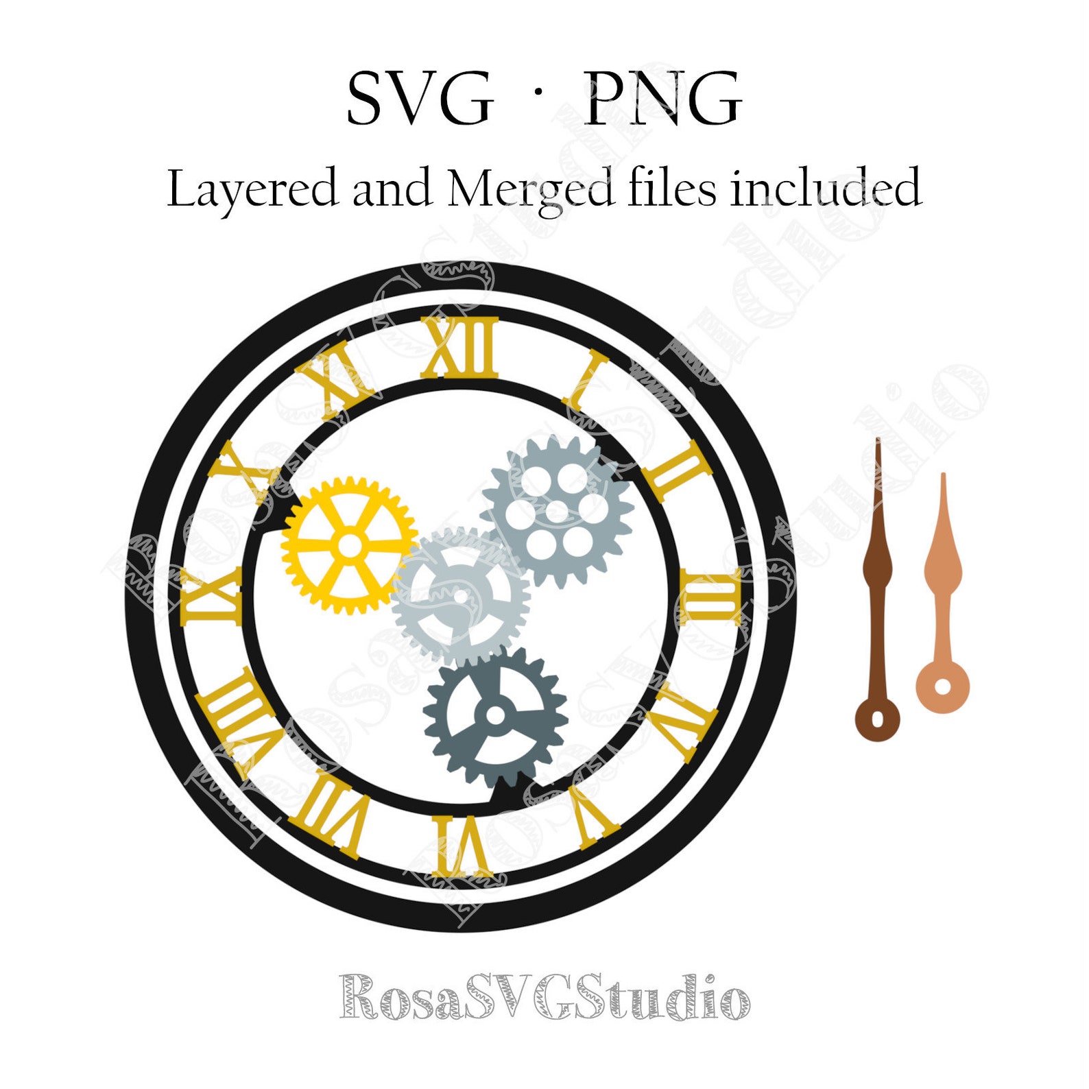 Steampunk Wall Clock Svg, Industrial Clock With Gears, Layered and ...