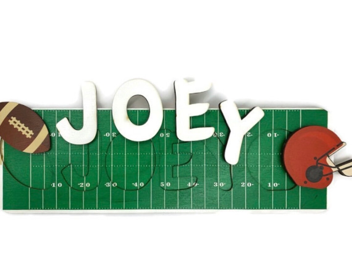 WOODEN NAME PUZZLE With Football Field Personalized Name - Etsy