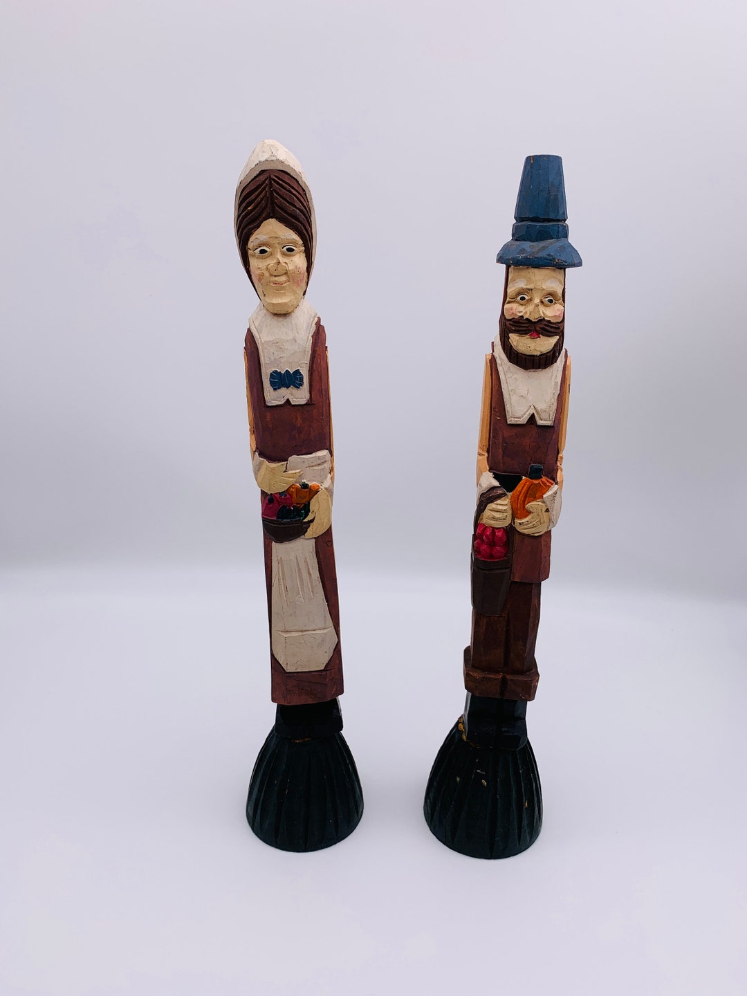 Handmade Wooden Pilgrim Figurines, Folk Art Decor (set of 2) - Etsy