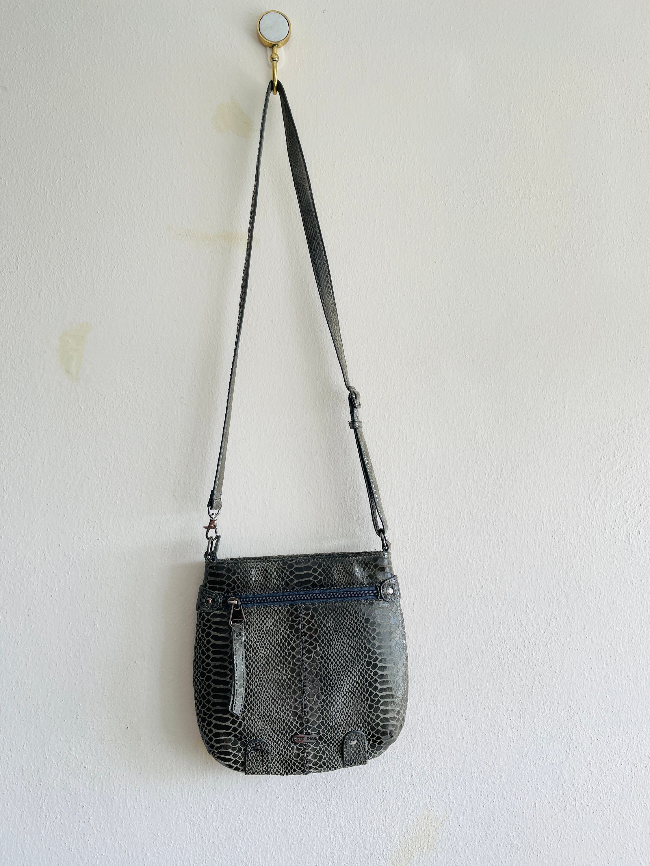 PERLINA Crossbody Bag Green/gray Leather Shoulder Bag - Etsy