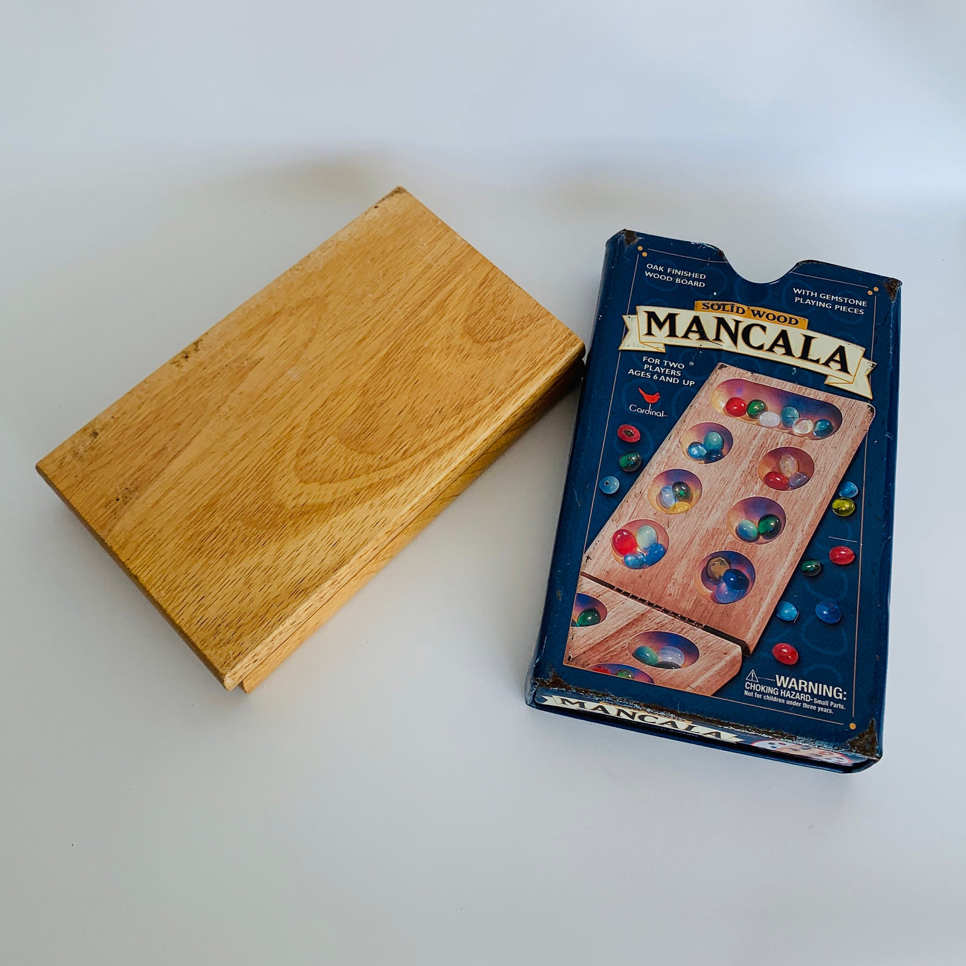 MANCALA Game Oak Finished Wood Board With Gemstone Playing Pieces for 2 ...