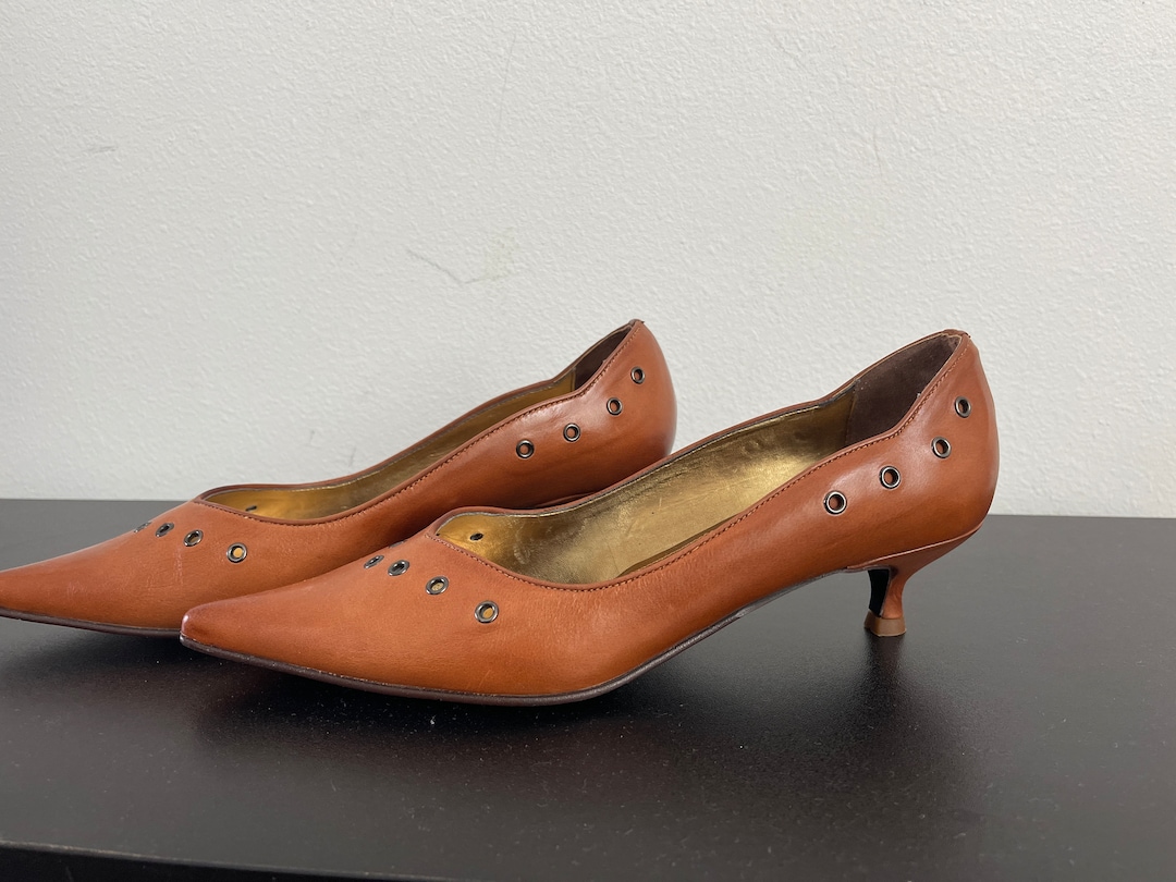 TOUN SHOES Women's Hell Shoes Casual Kitten Heel 1,7" Brown/gold ...