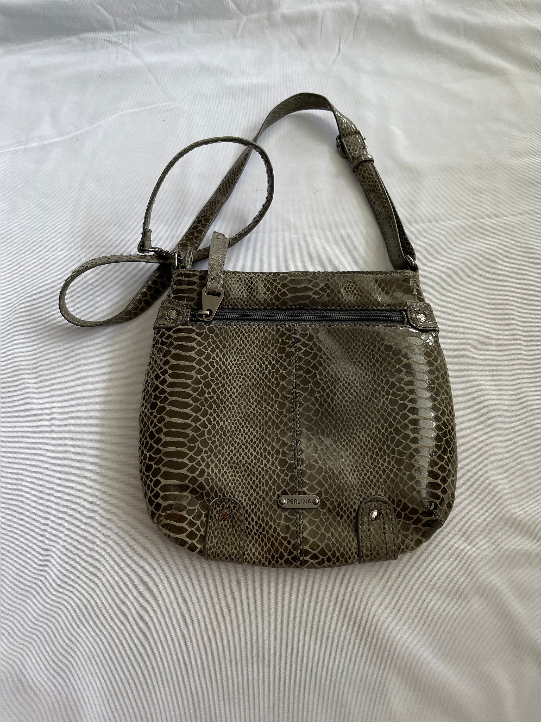 PERLINA Crossbody Bag Green/gray Leather Shoulder Bag | Etsy