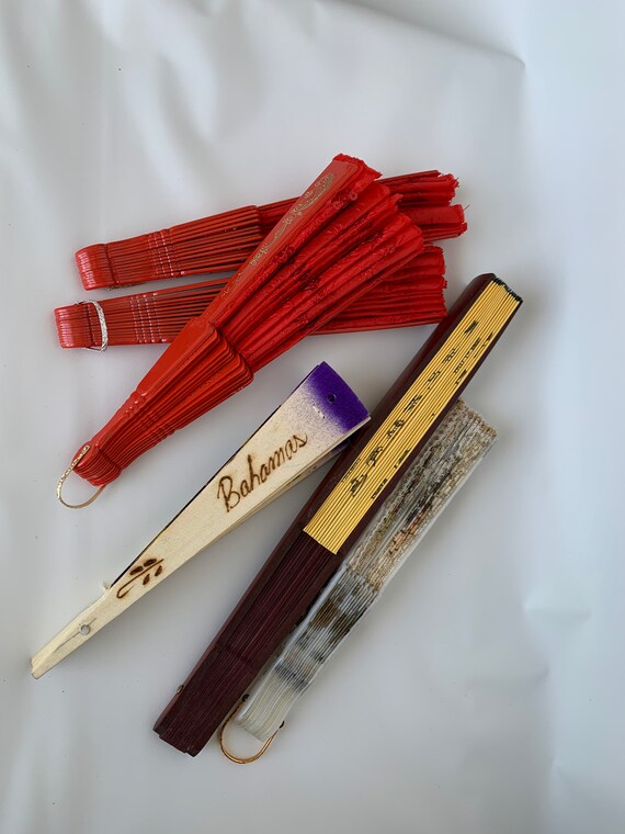 Hand Fans Set of 6 multi colors fans Hand made silk/w… - Gem