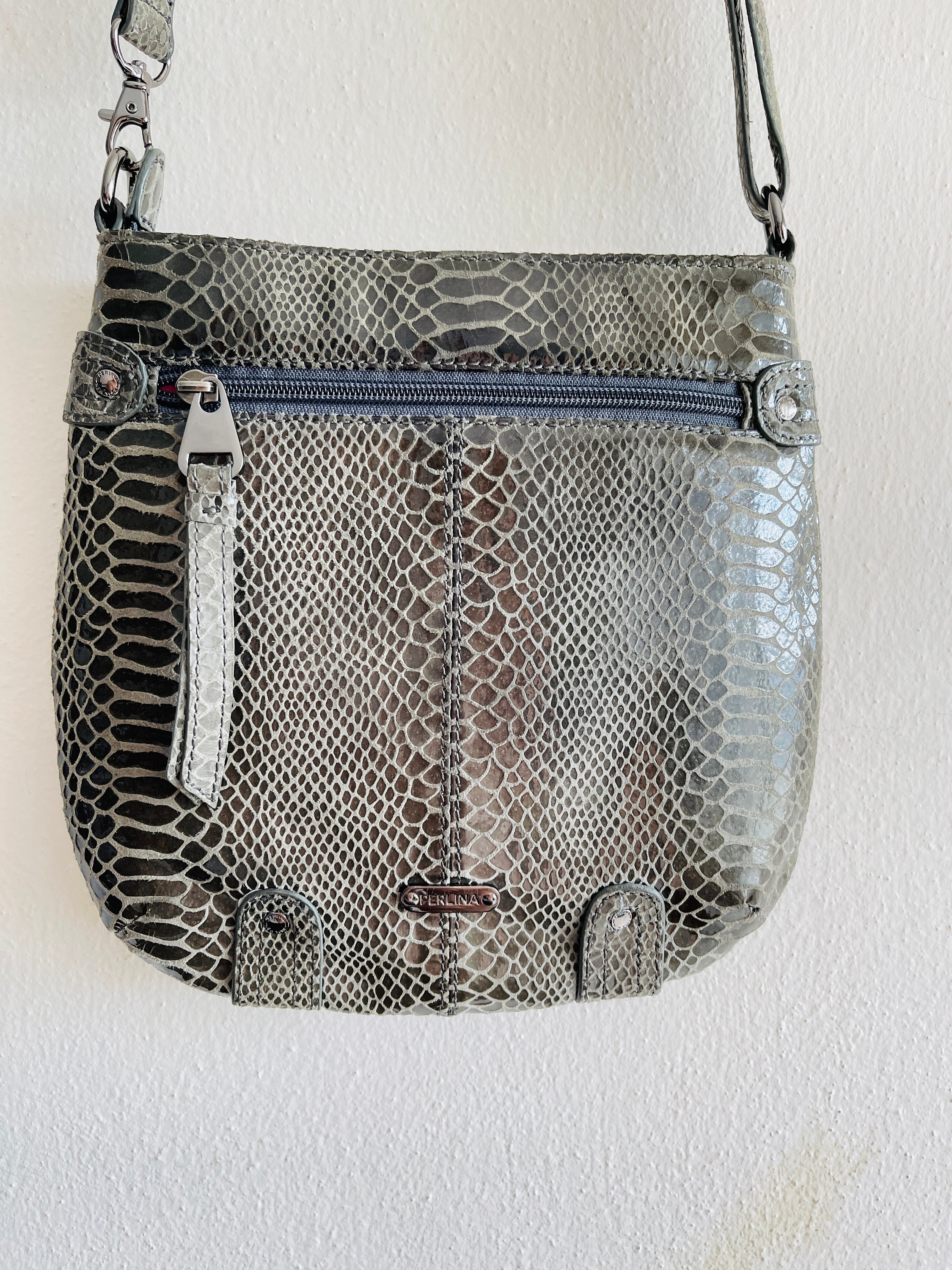PERLINA Crossbody Bag Green/gray Leather Shoulder Bag - Etsy