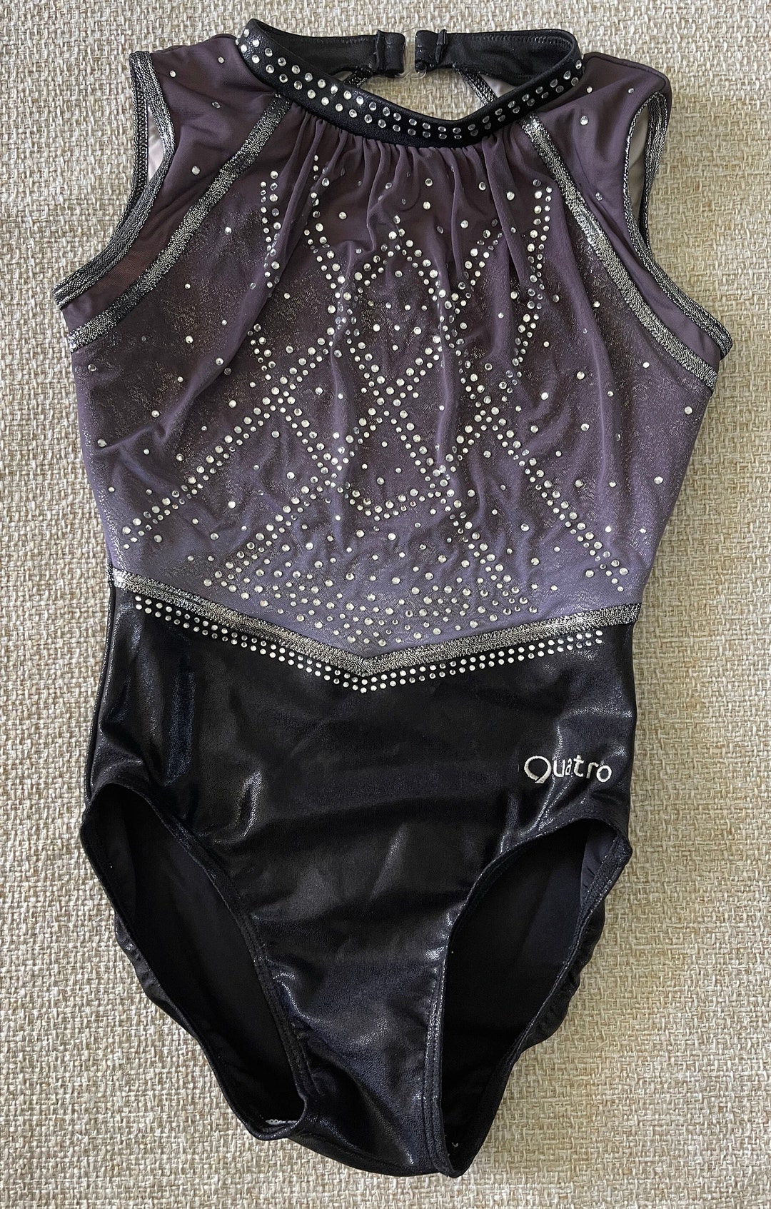 Quatro Gymnastics Leotard Navy Swimwear For Girls Black Nylon Crystal