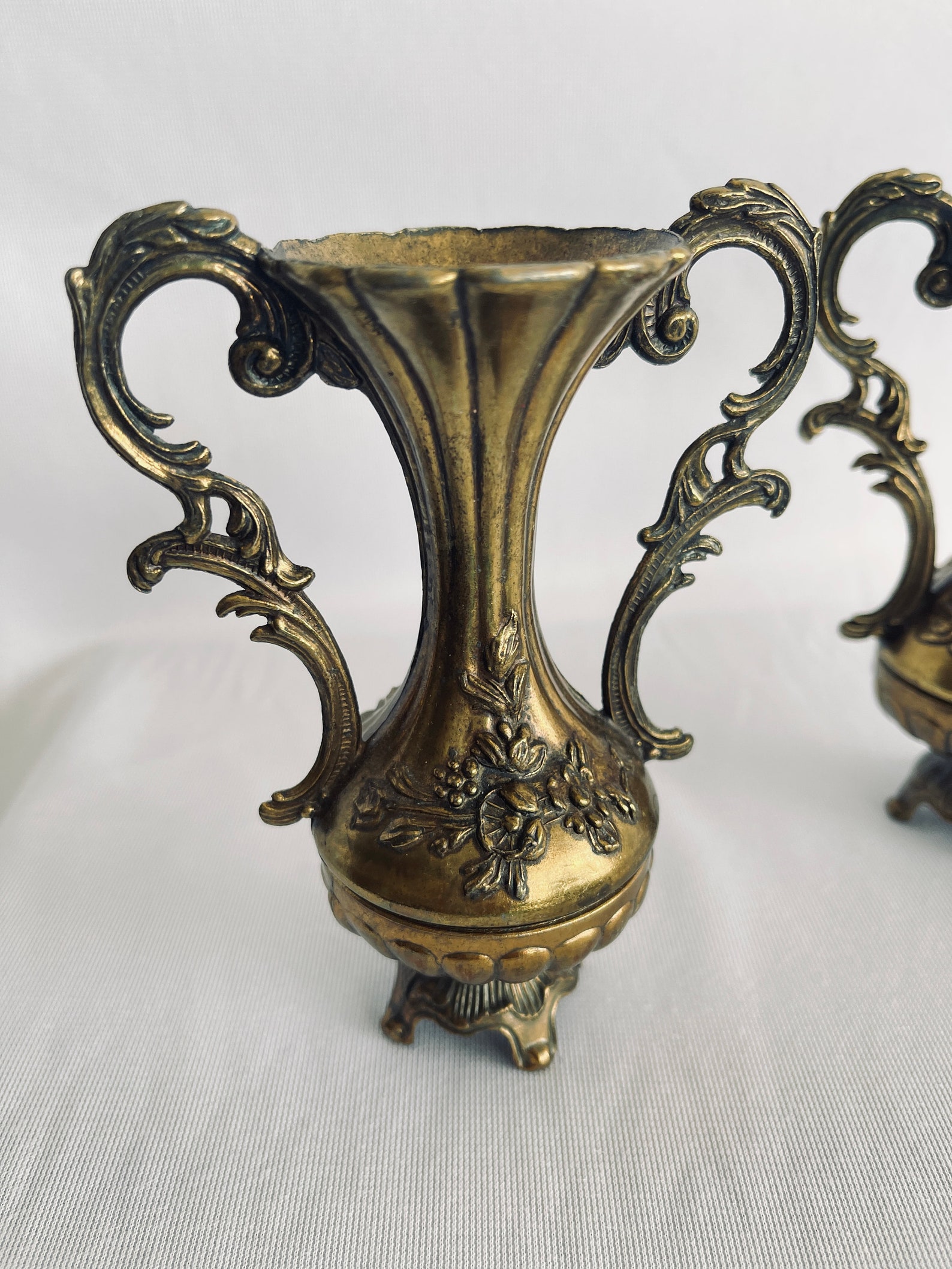Lot of 2 Small Brass Vase Brass Floral Design Vase Double - Etsy