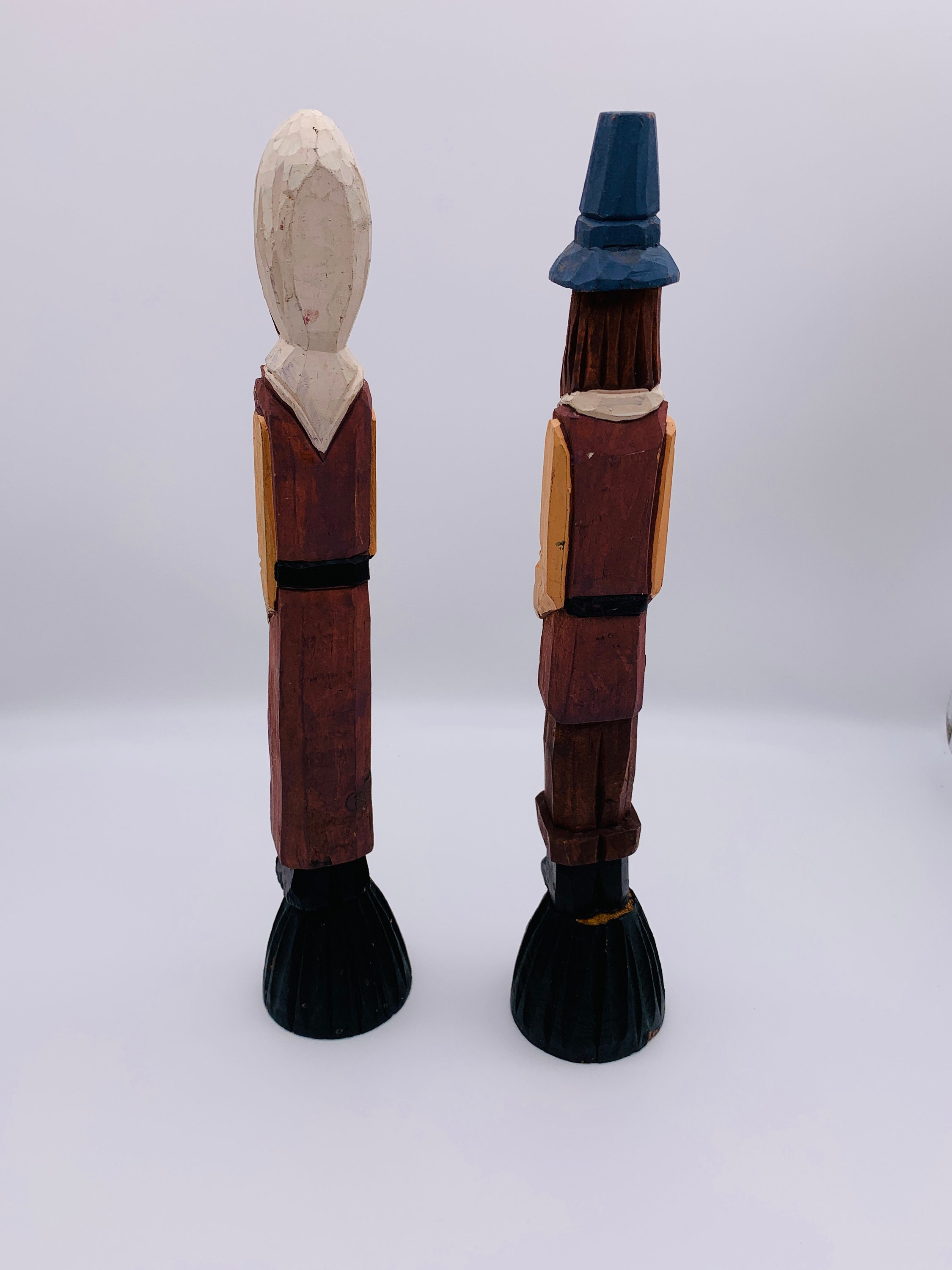 2 Wooden Figures Folk Art Made From Wood Wood Figurines Hand - Etsy