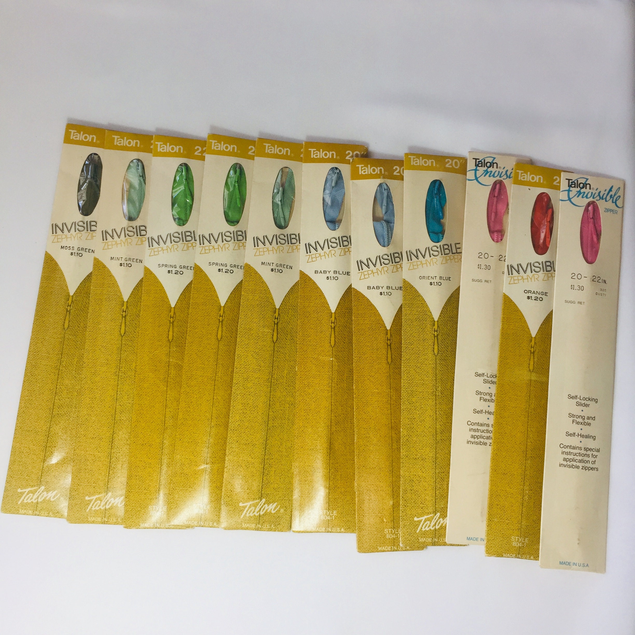 10 Invisible Nylon Zippers Multi Color Talon Made in USA Multi - Etsy