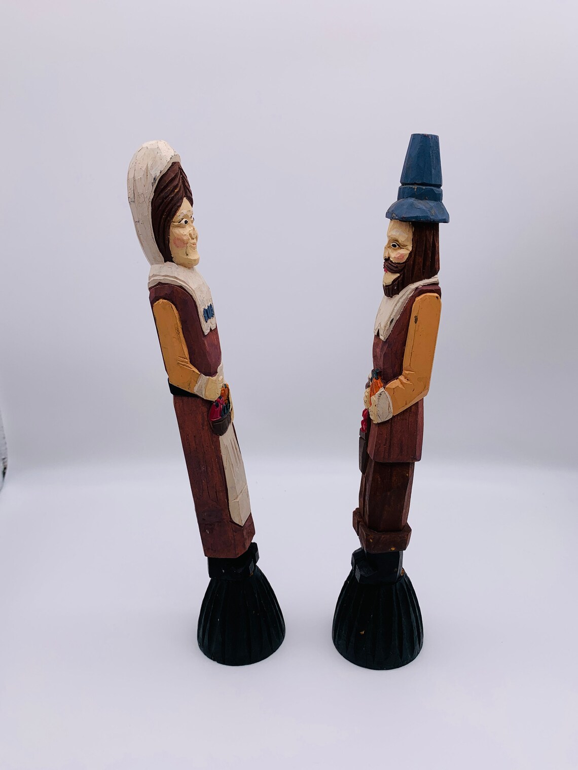 2 Wooden Figures Folk Art Made From Wood Wood Figurines Hand - Etsy
