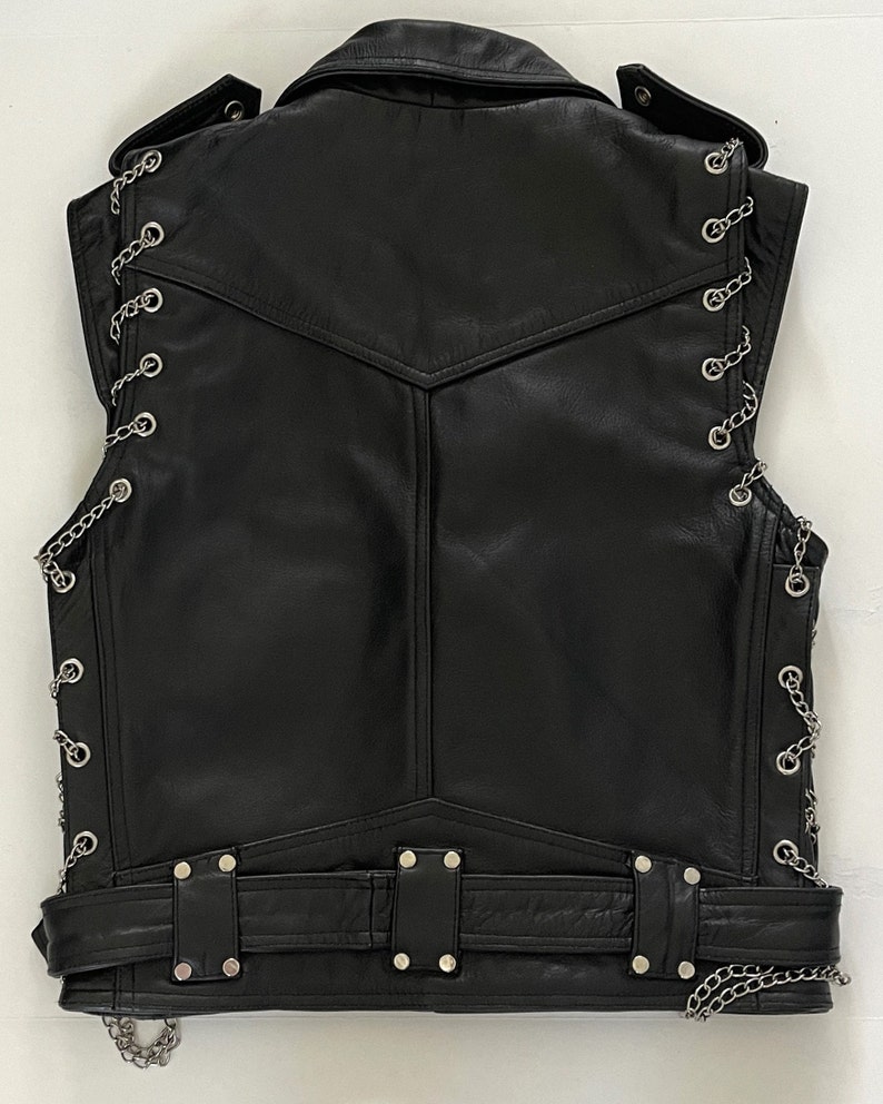 STORMYLEATHER Men's Vest Black Genuine Leather Vest Motorcycle Jacket ...