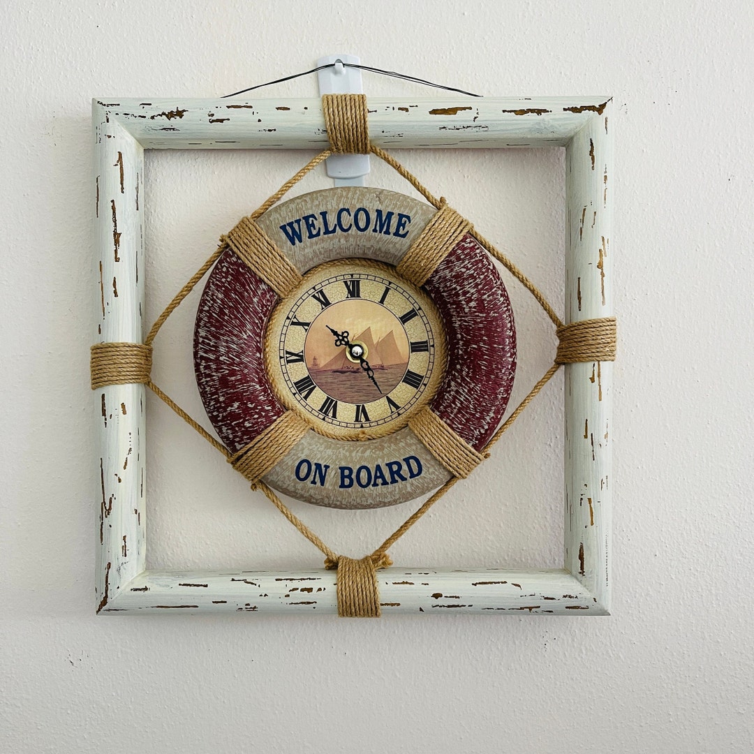 Welcome on Board Wood Wall Boat Wall Clock Wool Decoration Home ...