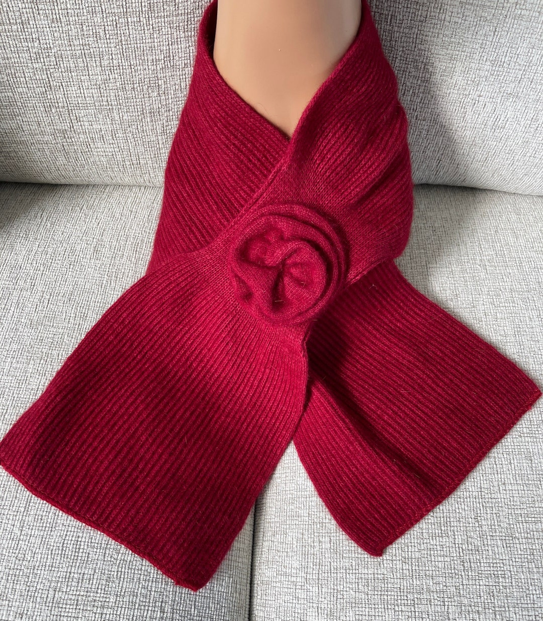 Women's Scarf Handmade Knitted Scarf Dark Red Scarf Elegant Winter Wrap ...