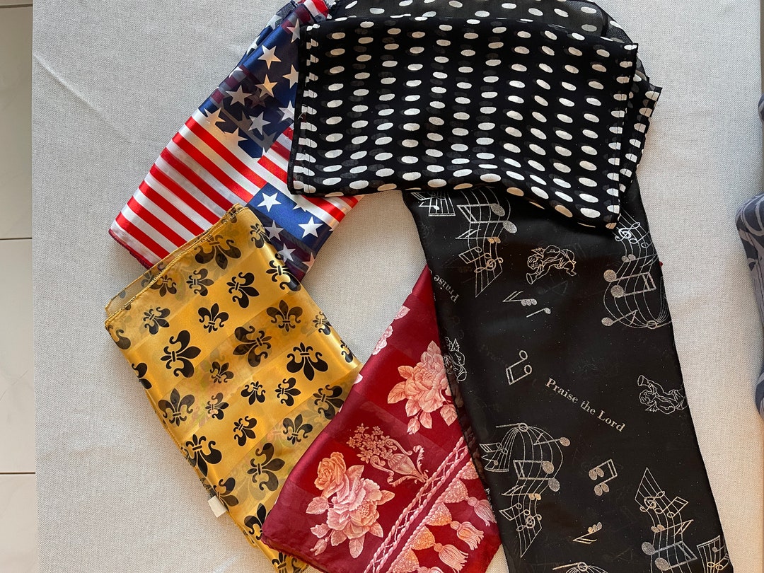 Lot of 5 Square Scarves Silk/polyester Scarves Black/red/yellow/blue ...