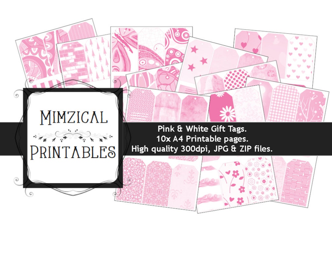 Pink and White Gift Tags, Printable Gift Tags, Heart Gift Tags ...