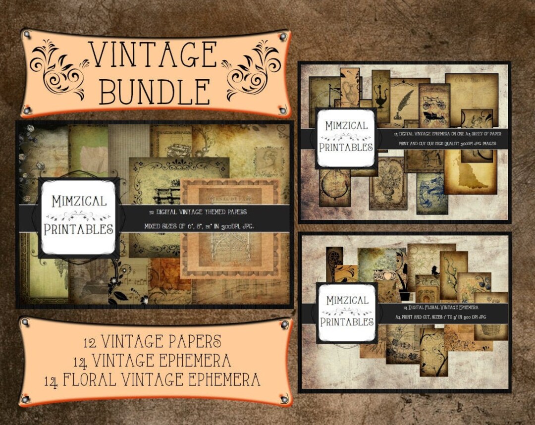 Digital Download Vintage Papers and Ephemera Printable Bundle. - Etsy