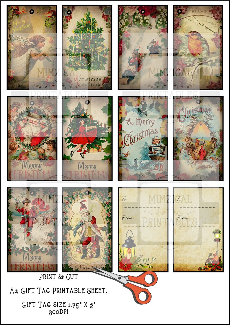 Vintage Style Christmas Gift Tags, Set of 12 Digital Download ...