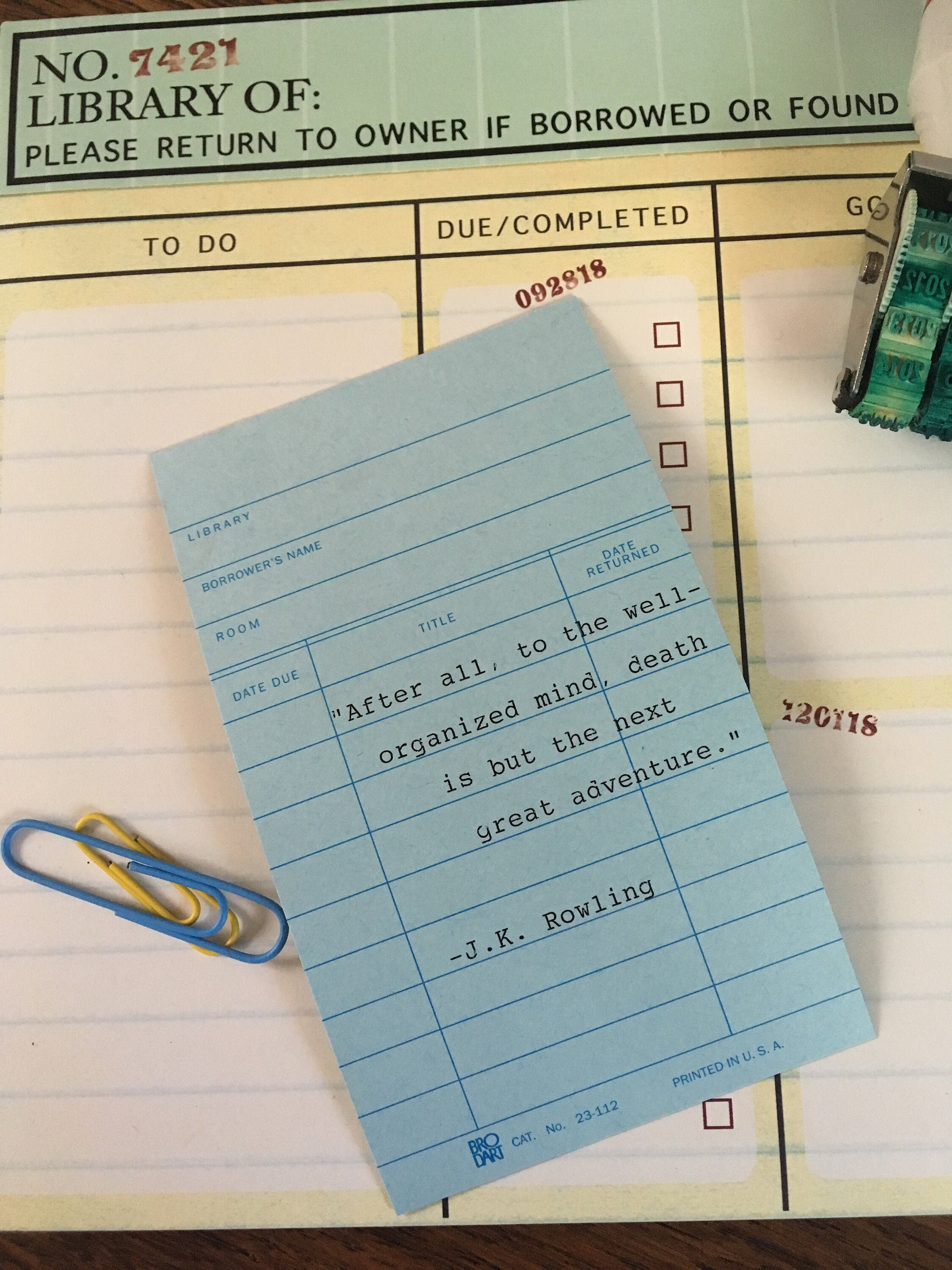 Literary Quote on Vintage Library Borrower's Card | Etsy