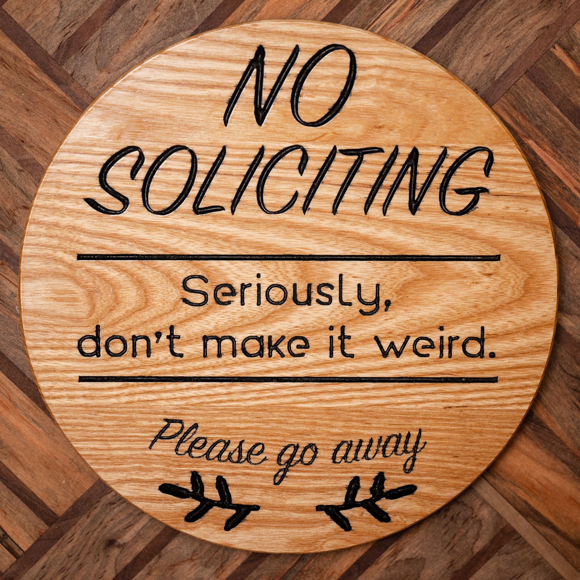 No Soliciting Sign Solid Oak CARVED Please Go Away Wood Sign Sign-7 - Etsy