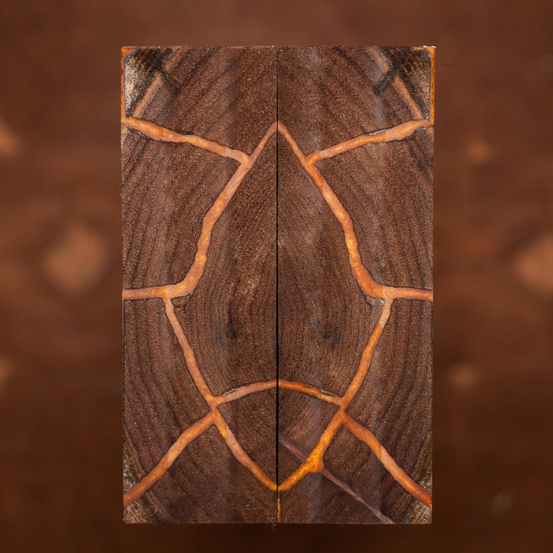 Kintsugi Knife Scales Walnut End Grain With Gold Resin in Cracks Eg-69 ...