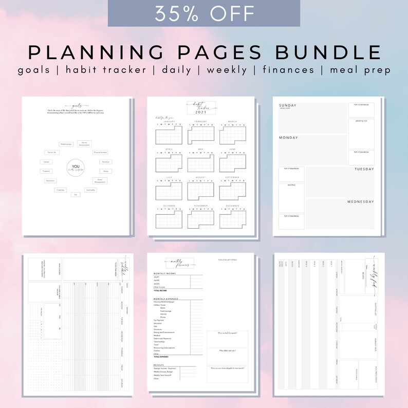 Planning Pages Bundle | Goals, Finances, Habit Tracker, Daily Brain ...