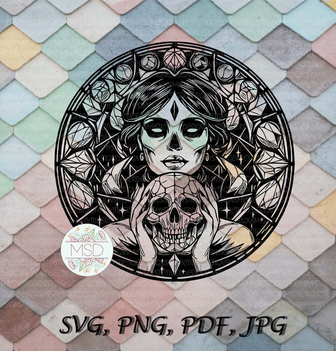 Stained Glass Goth Skull SVG Cutting File, Cricut, Silhouette Vinyl ...